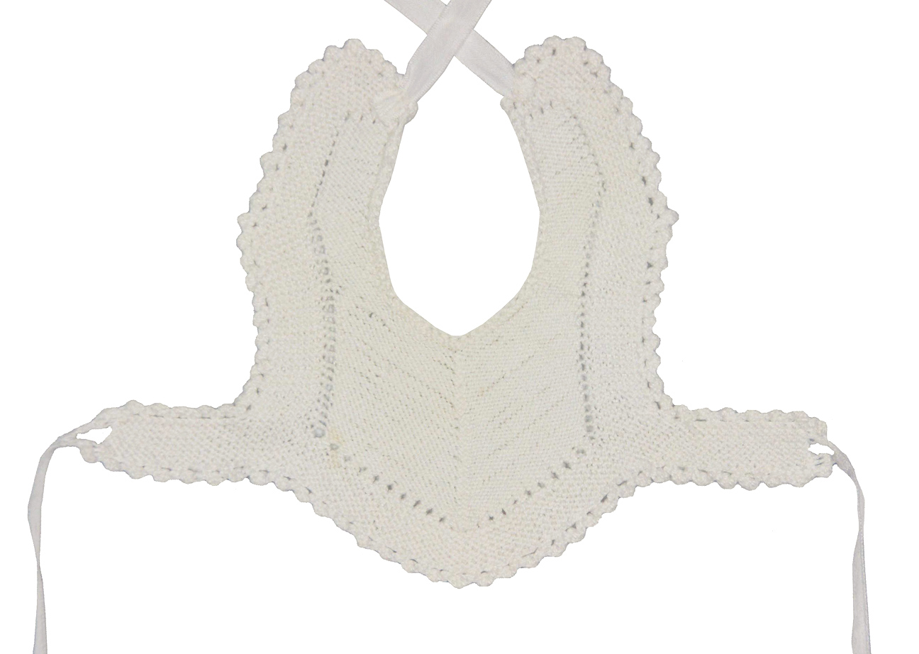 Vintage 1950s White Cotton Knit Bib with Waist Tie from France