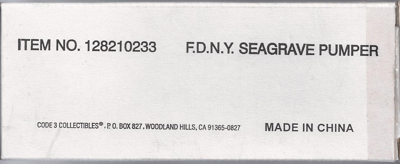 Code 3 FDNY Engine 233 Seagrave Pumper (12821-0233) (White Mailer)