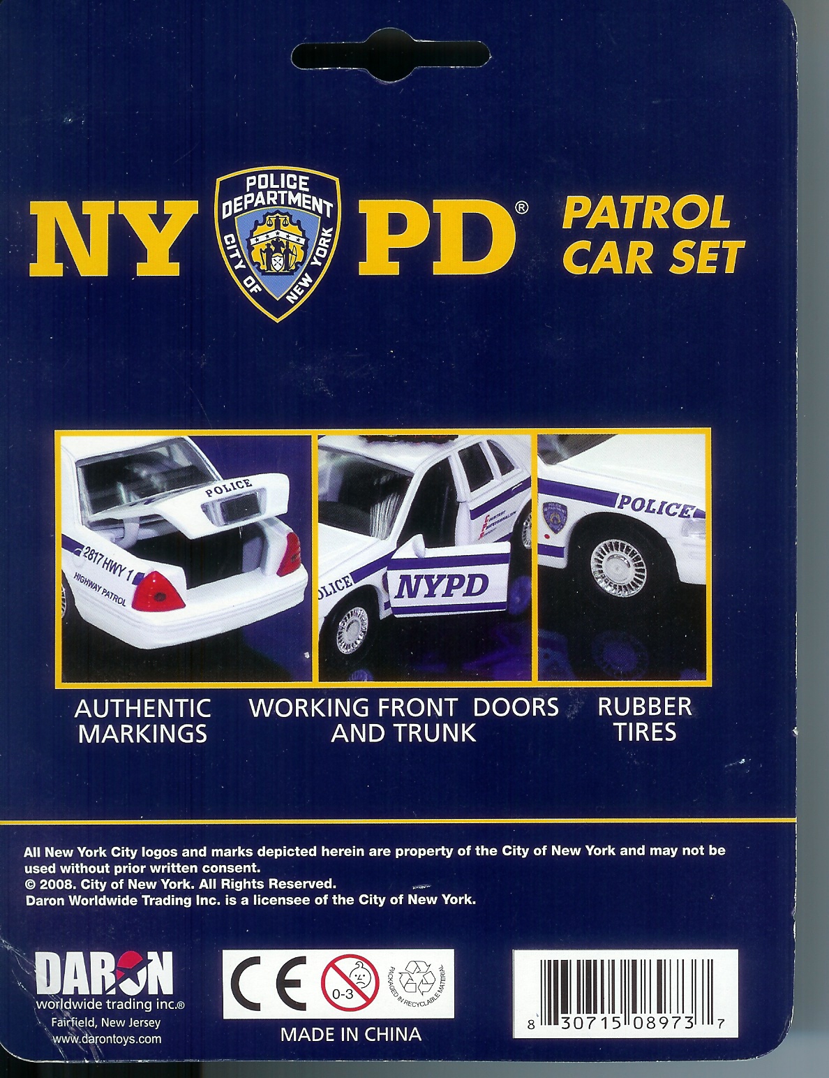 Daron NYPD Patrol Car Set 1/43 Scale Free Shipping