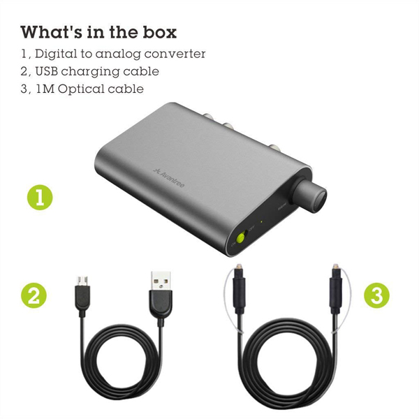 Digital Optical to Analog Converter, 3.5mm to RCA & Volume Control