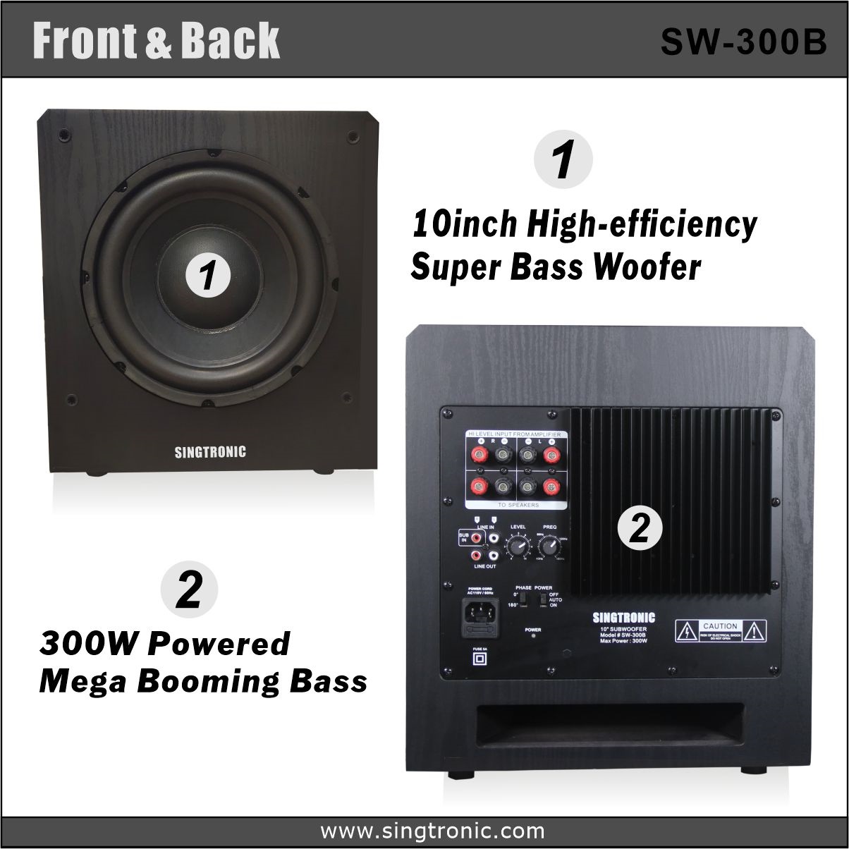 Singtronic SW-300B Pre-Amplifier 300W Power Subwoofer