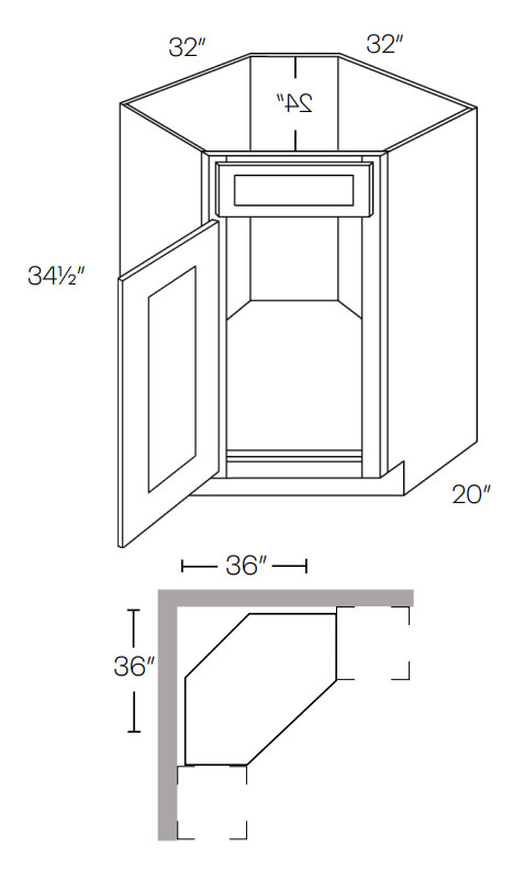 Elegant Dove CSB36L: Left Diagonal Corner Sink Base Cabinet: Assembled ...