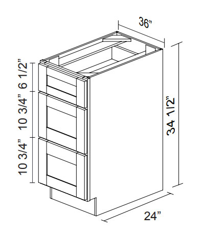 Kabinet King White Knight DB36-3: Three Drawer Base Cabinet: Assembled ...
