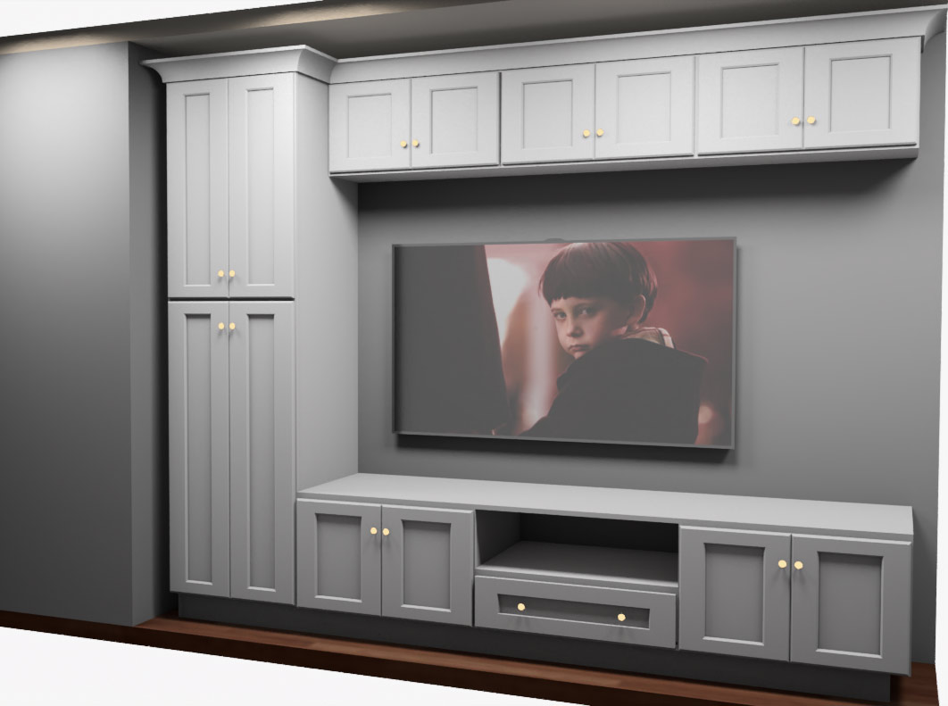 Kabinet King White Shaker EC6 114 x90 Entertainment Center Built In Cabinetry RTA Cabinets