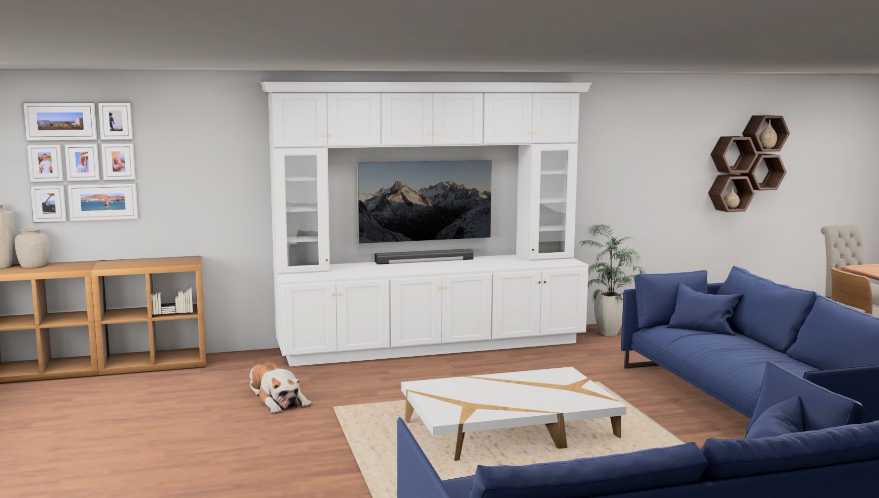 Kabinet King White Shaker TV Room Cabinetry
