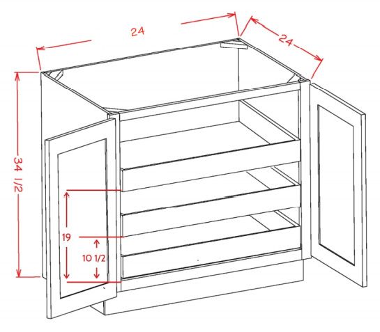 Oxford Mist Double Full Height Door, Three Rollout Shelf Base Cabinet