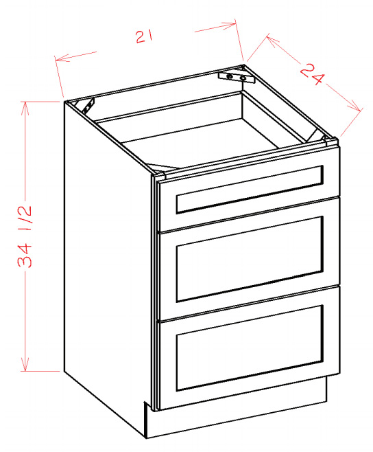 USCD Oxford Toffee 3DB21: Three Drawer Base Cabinet: RTA Kitchen Cabinets