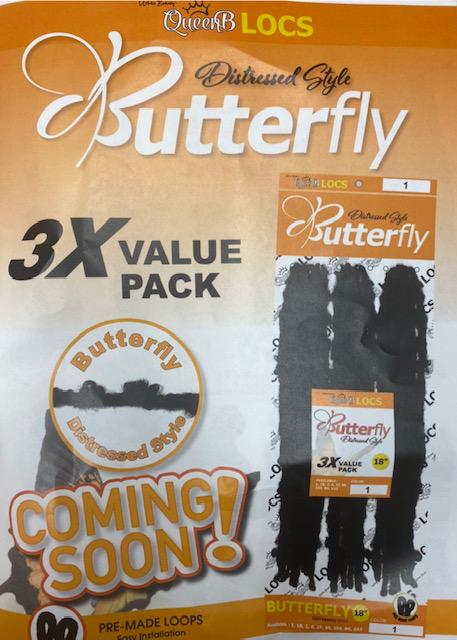 Urban Beauty Queen B Locs Butterfly Distressed Style 3X Value Pack 18"