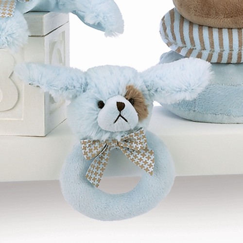 Bearington Baby Lil' Waggles Rattle Plush Ring Rattle - Blue Dog ...