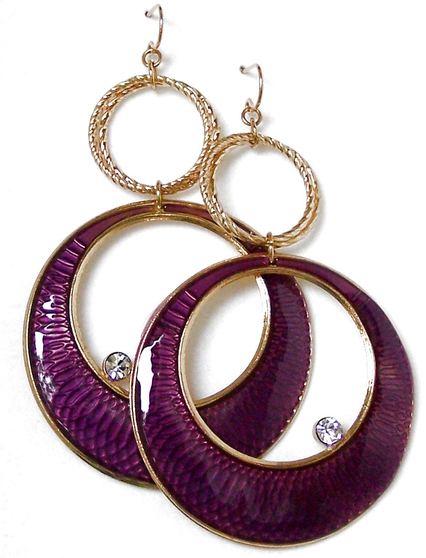 Purple Dangling Hoop Earrings | Large Hoop Earrings
