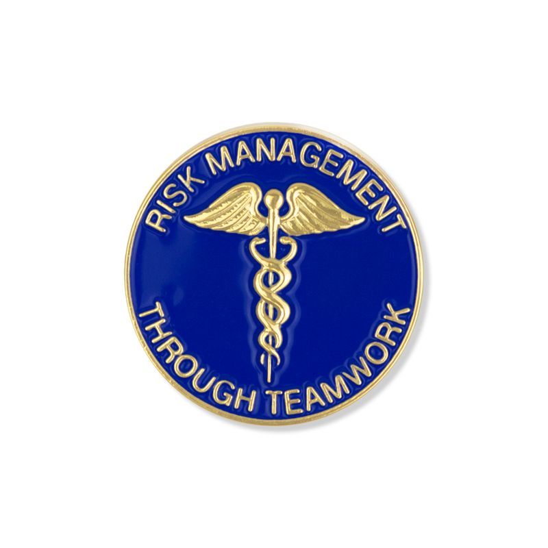 1-1/8 INCH RISK MANAGEMENT THROUGH TEAMWORK BLUE ENAMELED GOLD LAPEL ...
