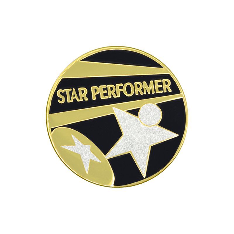 1-1/8 INCH TWO-TONE STAR PERFORMER WITH GLITTER DETAIL ENAMELED LAPEL PIN