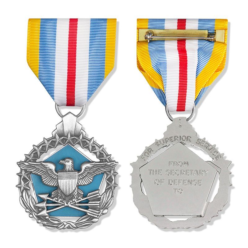 1-7/8 INCH DEPARTMENT OF DEFENSE BRIGHT SILVER SUPERIOR SERVICE MEDAL