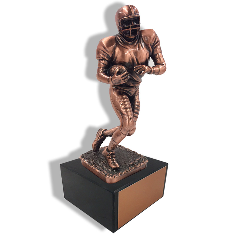 11 INCH HEIGHT ELECTROPLATED ANTIQUE BRONZE FOOTBALL PLAYER TROPHY ON ...