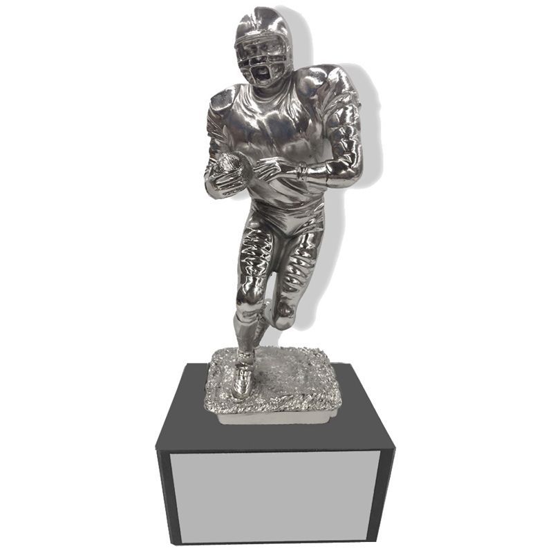 11 INCH HEIGHT ELECTROPLATED ANTIQUE SILVER FOOTBALL PLAYER TROPHY ON ...