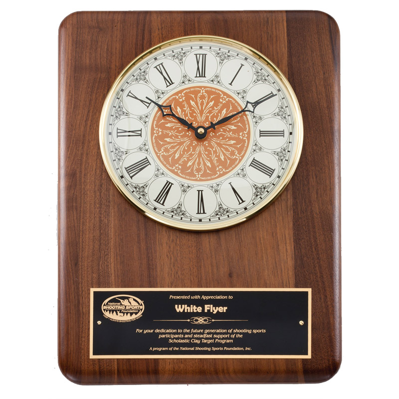 11 x 15 ANTIQUE QUARTZ CLOCK PLAQUE IN GENUINE WALNUT