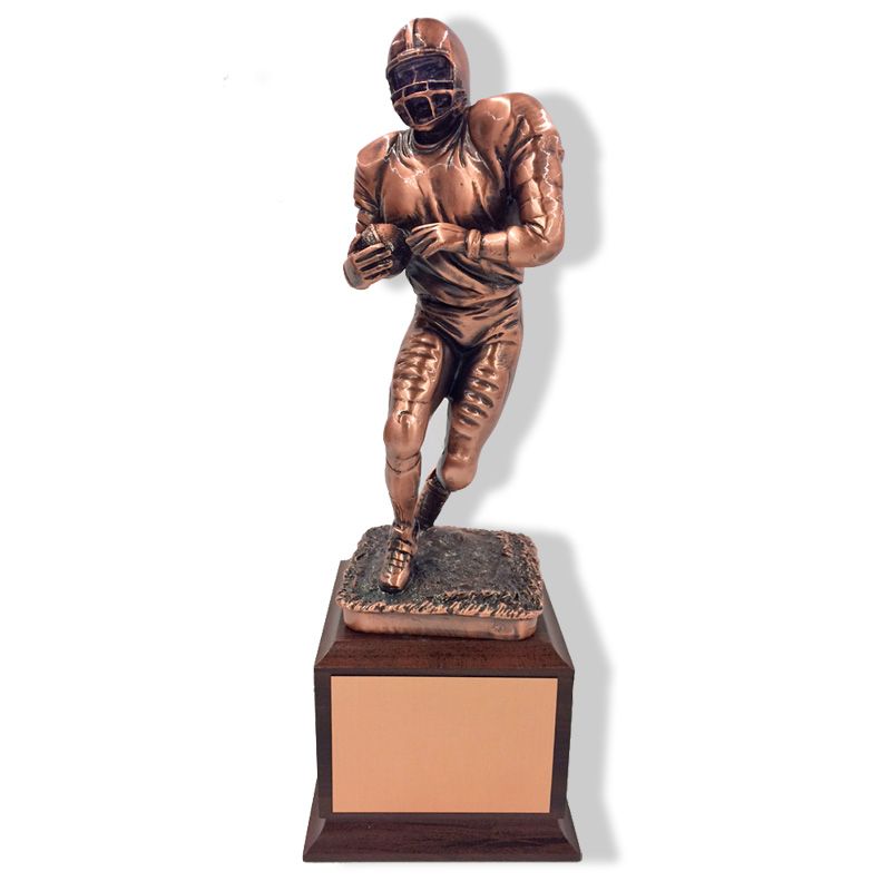 12 INCH HEIGHT ELECTROPLATED ANTIQUE BRONZE FOOTBALL PLAYER TROPHY ON ...