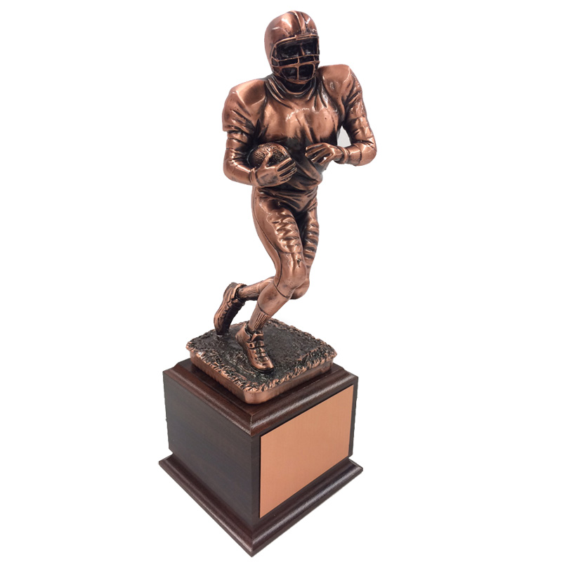 12 INCH HEIGHT ELECTROPLATED ANTIQUE BRONZE FOOTBALL PLAYER TROPHY ON ...