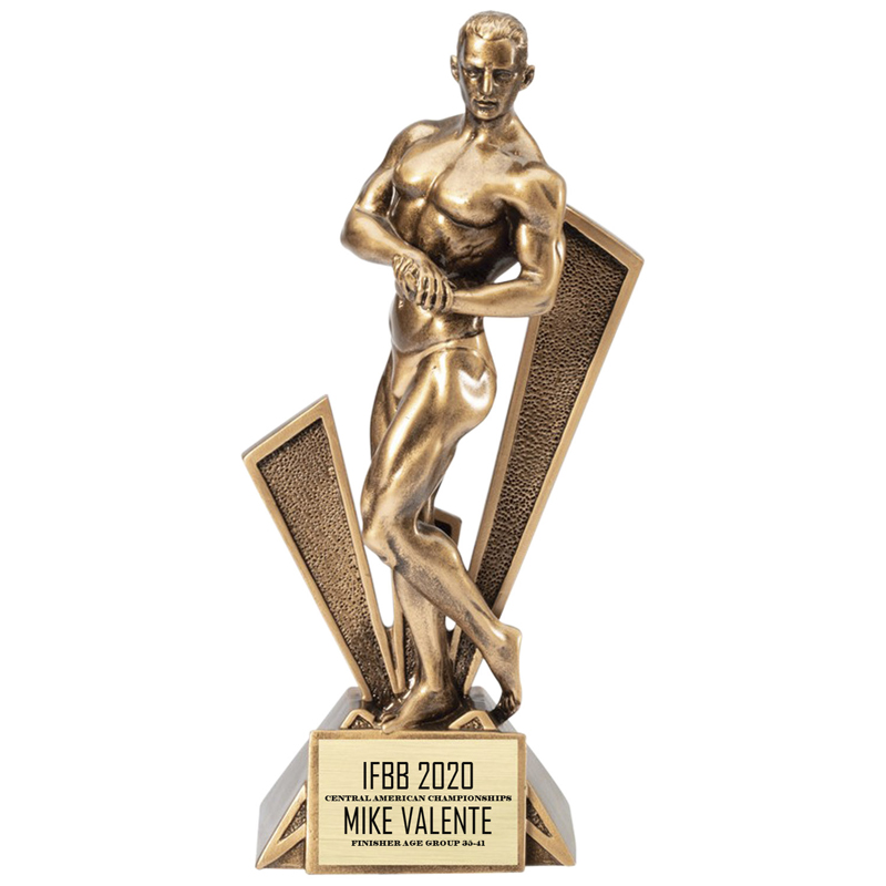 12 INCH MALE BODY BUILDER ANTIQUE GOLD FINISH TROPHY