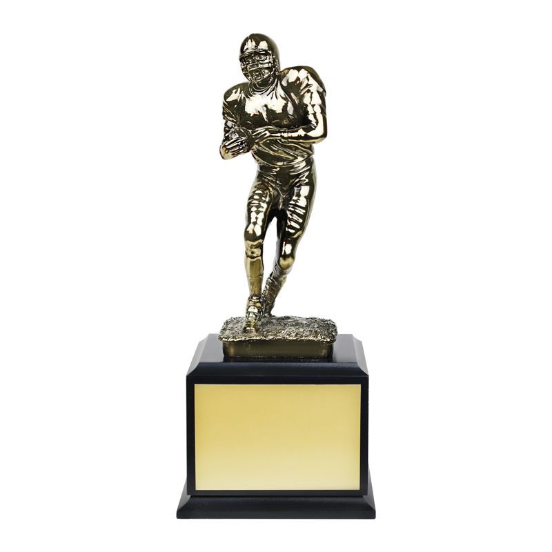 13 INCH ELECTROPLATED BRASS FOOTBALL FIGURE TROPHY