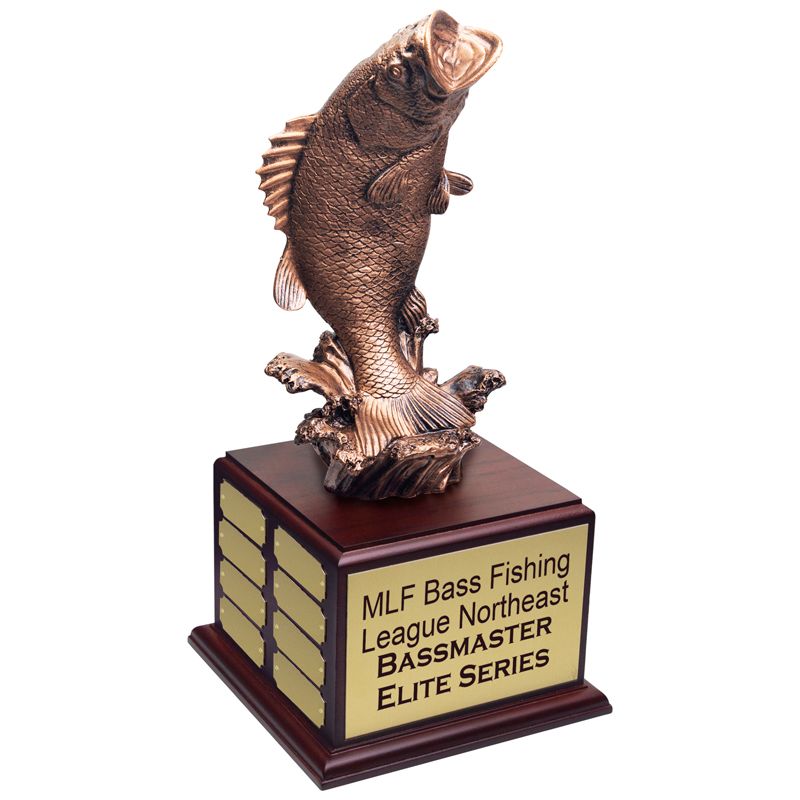 15-3/4 INCH ANTIQUE GOLD BASS FISH FIGURE PERPETUAL TROPHY