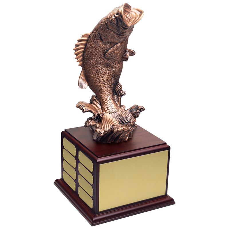 15-3/4 INCH ANTIQUE GOLD BASS FISH FIGURE PERPETUAL TROPHY