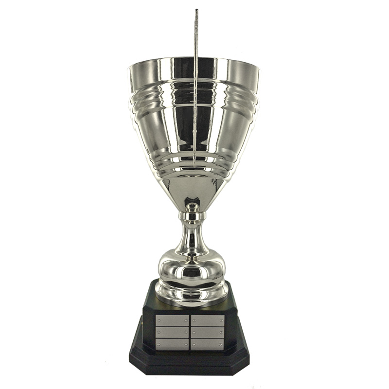 18-1/2 INCH PERPETUAL BRIGHT SILVER METAL ITALIAN SWIRL PATTERN TROPHY CUP