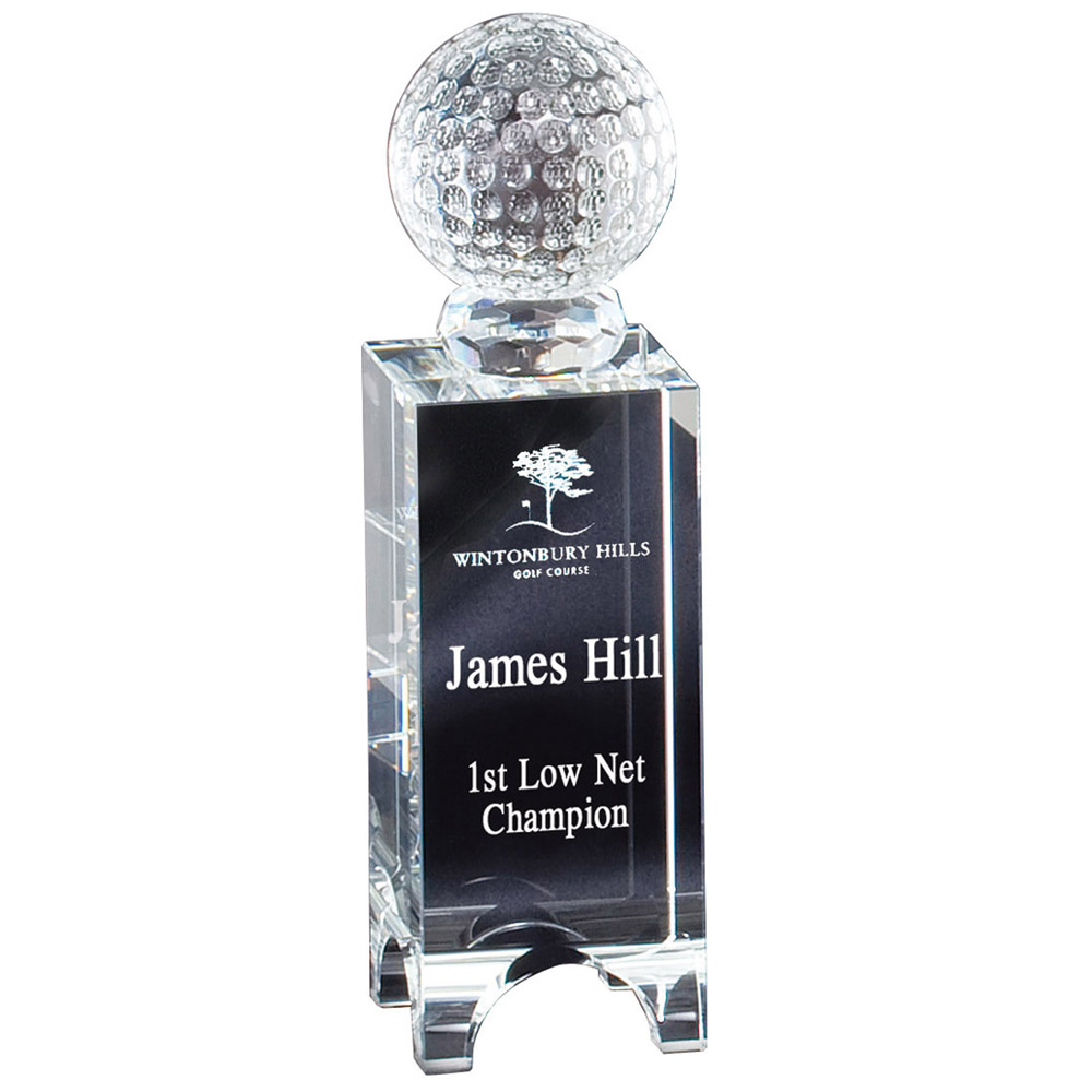 2-1/4 x 8-1/4 OPTICAL CRYSTAL GOLF BALL TOWER AWARD