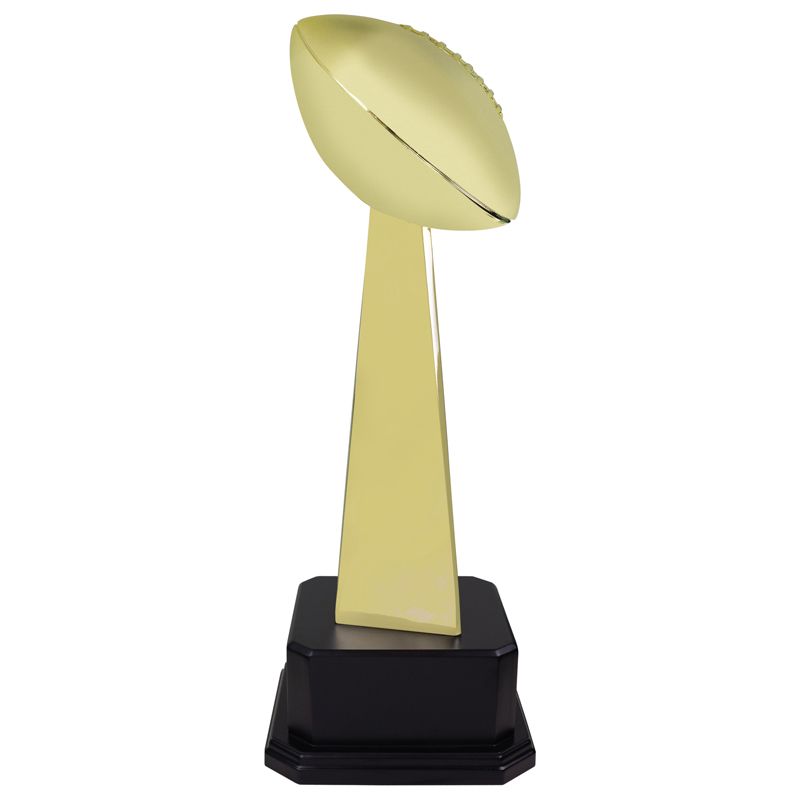 22 INCH BRIGHT GOLD FANTASY FOOTBALL TROPHY ON A BLACK WOOD BASE