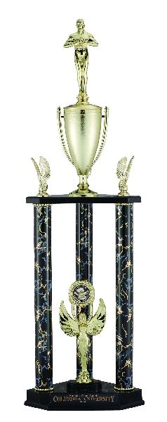 31, 34, 37 INCH BLACK AND GOLD THREE COLUMN TROPHY WITH CUP AND TRIMS ...