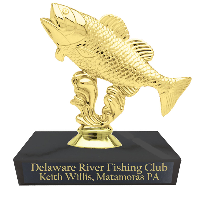 4-1/2 INCH HEIGHT BASS FISH TROPHY ON BLACK MARBLE BASE