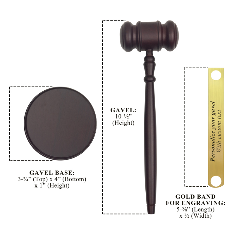 10 1/2 INCH ROSEWOOD FINISH GAVEL AND BLOCK SET
