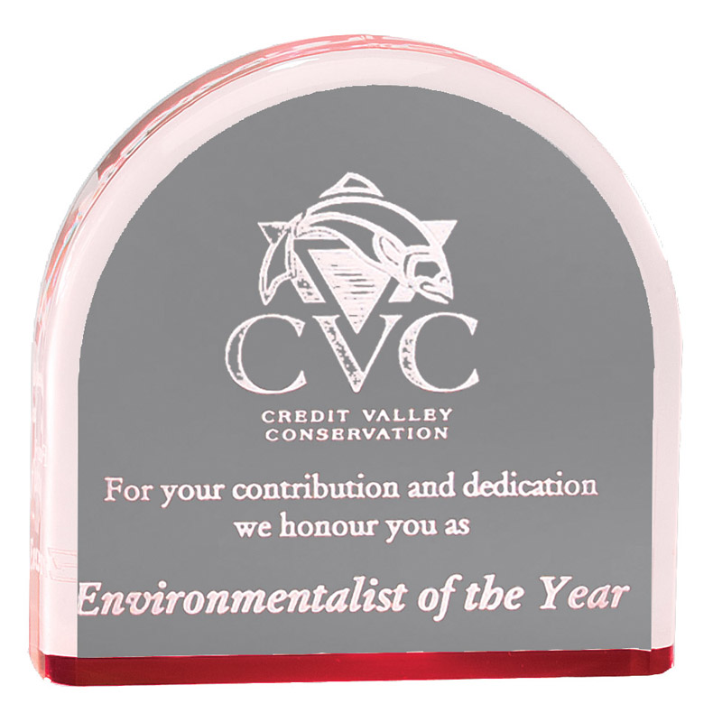 4 x 4 INCH ARCHES ACRYLIC RED REFLECTIVE MIRROR AWARD
