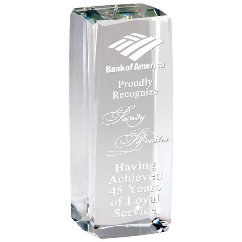 5-1/4 INCH OPTICAL CRYSTAL BLOCK TOWER AWARD