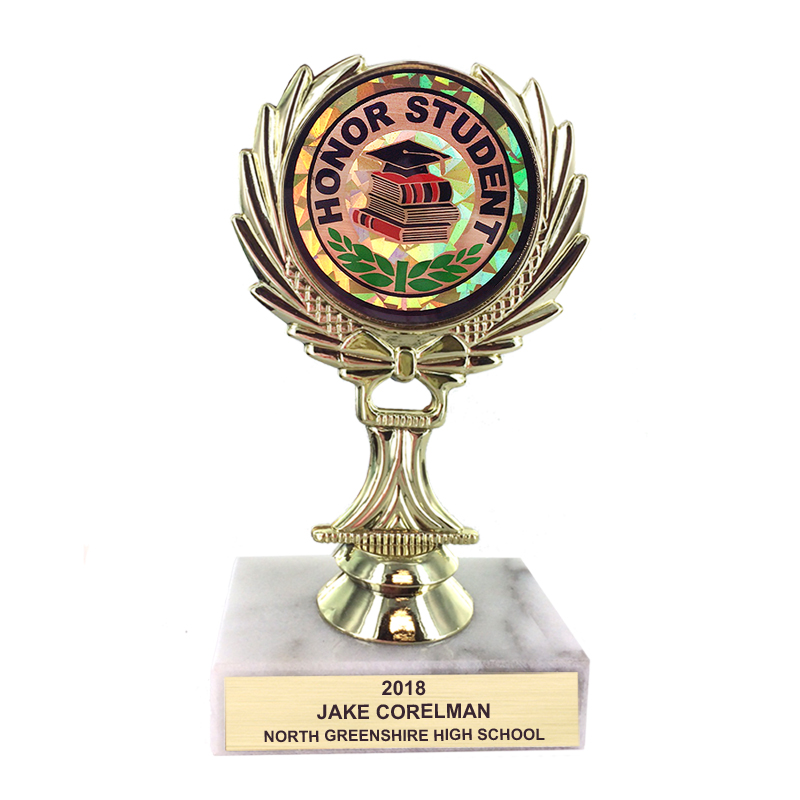 5-1/4 INCH TROPHY RISER WITH 2 INCH HONOR STUDENT MYLAR INSERT