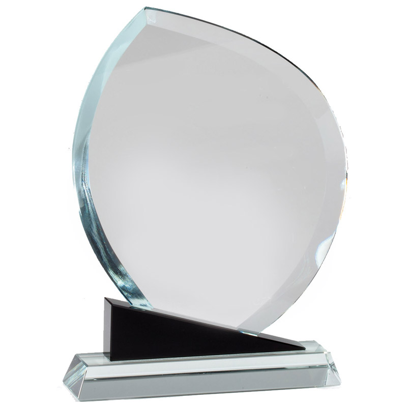 5-3/4 x 7-3/4 OPTICAL CRYSTAL FLAME AWARD ON BLACK BASE