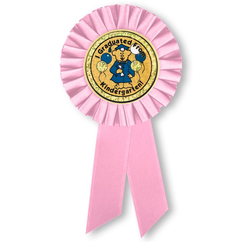 6-1/2 x 3 INCH PINK ROSETTE RIBBON WITH 2 INCH "I GRADUATED FROM ...