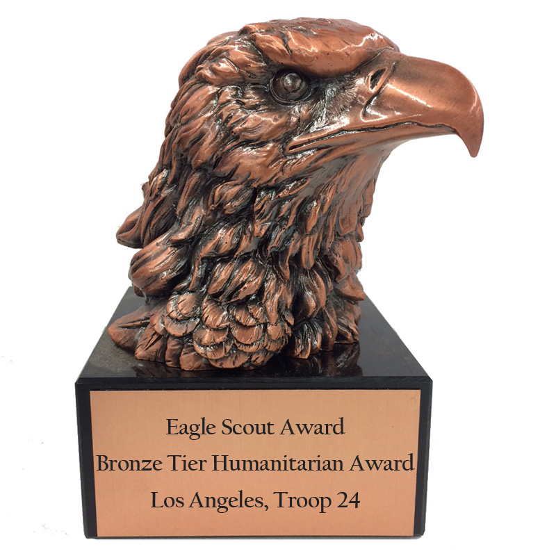 6 INCH TROPHY HEIGHT ANTIQUE BRONZE EAGLE HEAD ON BLACK MARBLE BASE