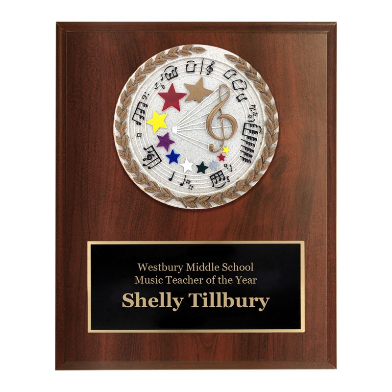 6 X 8 INCH DARK CHERRY FINISH AND CAST STONE RESIN MUSIC PLAQUE