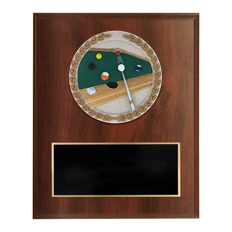 6 x 8 INCH DARK CHERRY FINISH PLAQUE WITH BILLIARDS CAST STONE RESIN ...