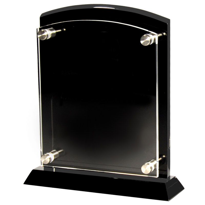 7-1/2 x 10 IN BLACK PIANO FINISH PLAQUE STAND WITH RAISED ACRYLIC PLATE