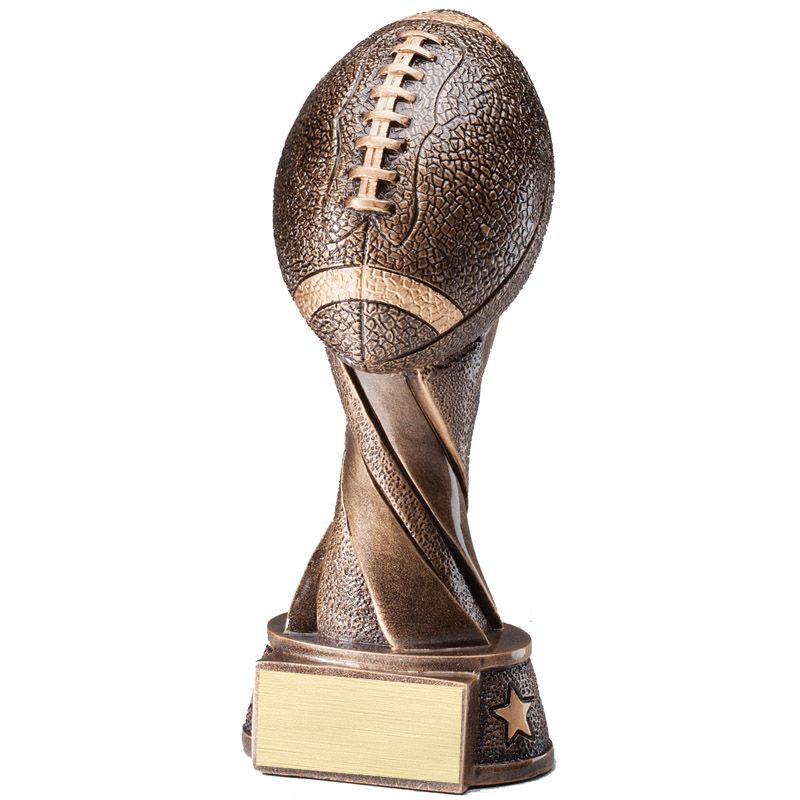 7-1/4 INCH ANTIQUE BRONZE RESIN FOOTBALL TROPHY