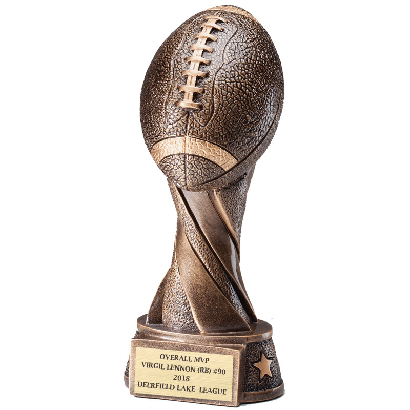7-1/4 INCH ANTIQUE BRONZE RESIN FOOTBALL TROPHY