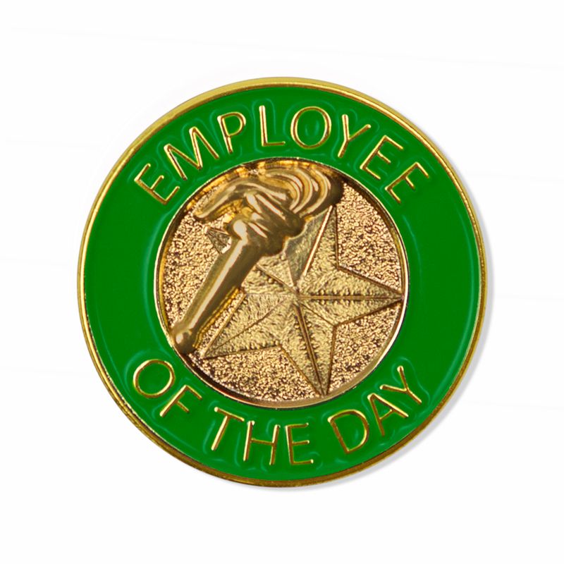 7/8 INCH BRIGHT GOLD GREEN "EMPLOYEE OF THE DAY" LAPEL PIN