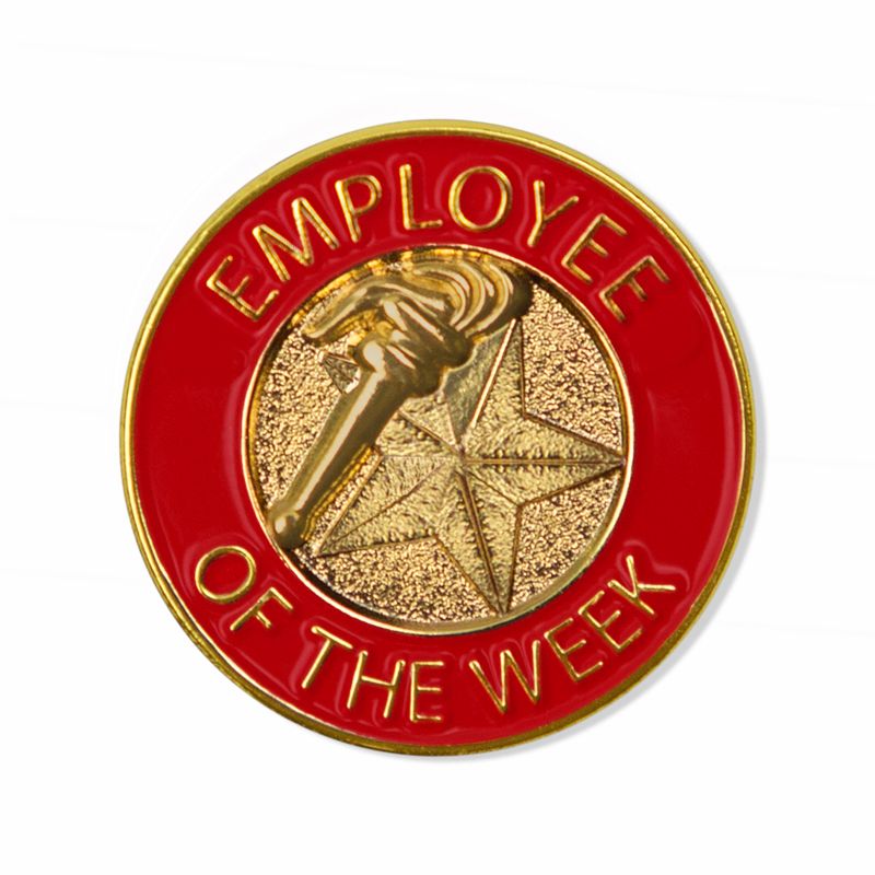 7/8 INCH BRIGHT GOLD RED "EMPLOYEE OF THE WEEK" LAPEL PIN
