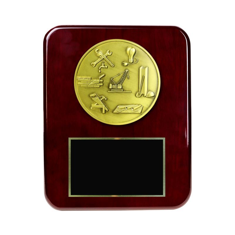 8 X 10 INCH CONSTRUCTION PLAQUE WITH ROSEWOOD PIANO FINISH AND 4-1/2 ...