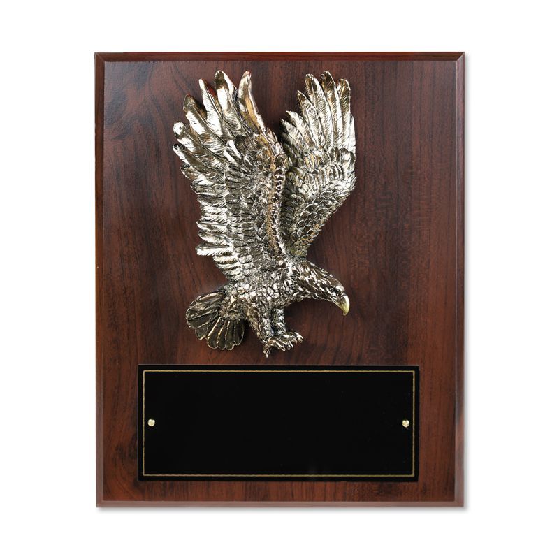 8 x 10 INCH WALNUT FINISH GOLD EAGLE PLAQUE WITH BLACK PLATE