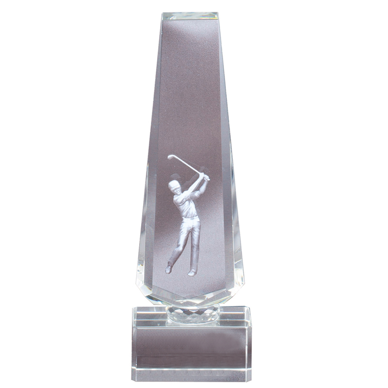 8" x 2-3/4" GOLF TOWER OPTICAL CRYSTAL WITH MALE GOLFER LASER ENGRAVE