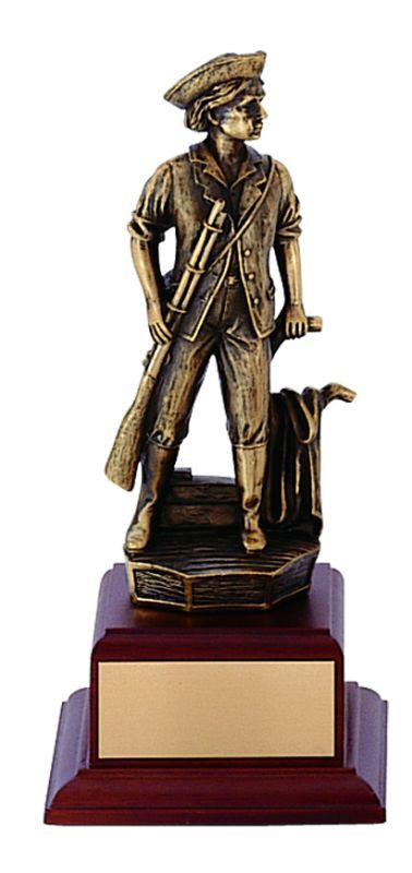 9-1/4 INCH MINUTEMAN TROPHY, ELECTROPLATED IN ANTIQUE BRASS