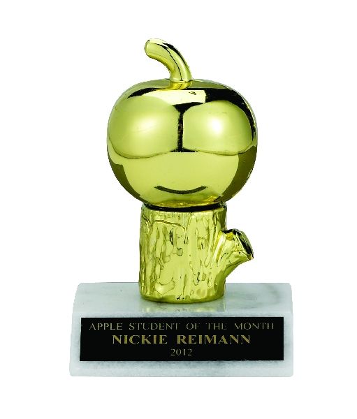 APPLE TROPHY, 4-1/4 INCH, WHITE PLASTIC BASE